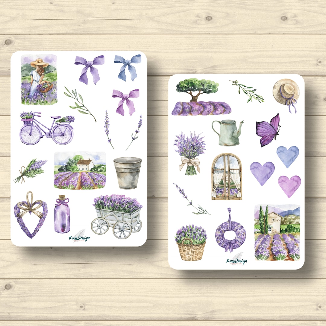 Sticker Set, Frühling, Provence, Lavendel, lila, Aufkleber Planner ...