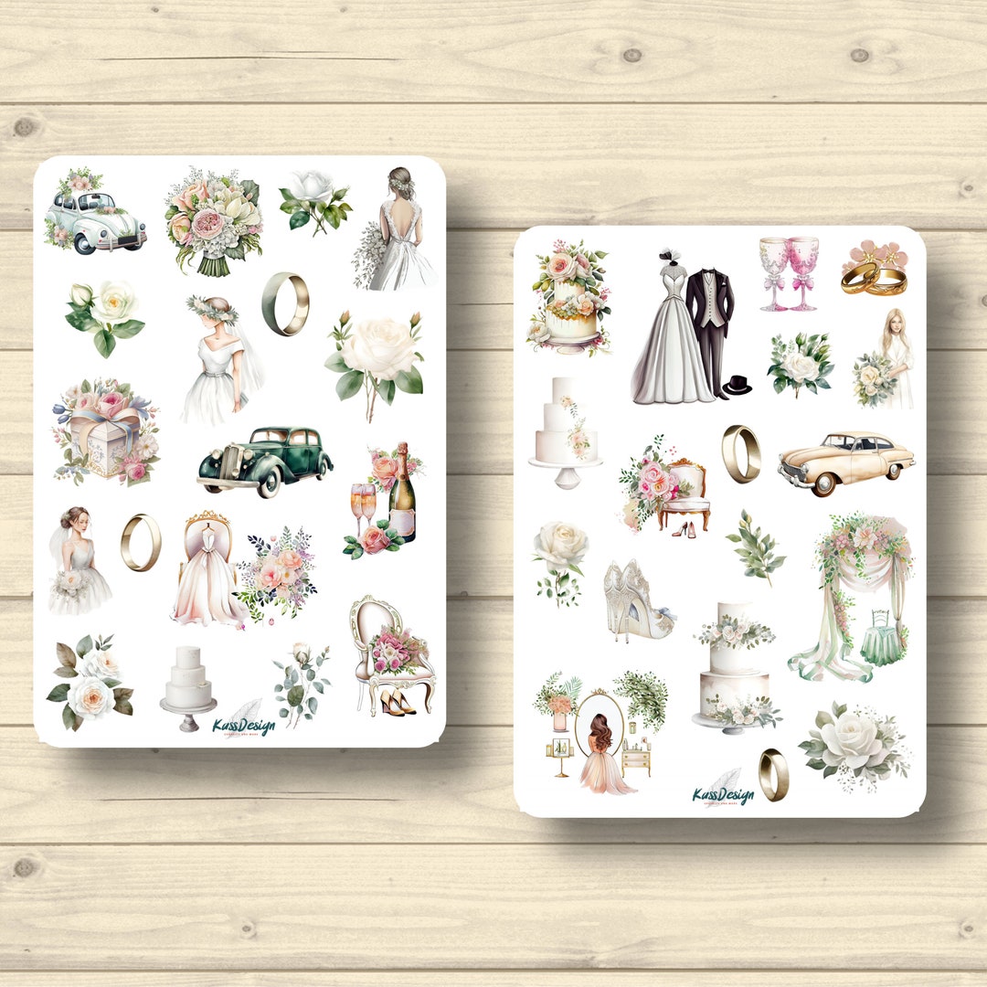 Sticker Set Wedding Bride Cake Wedding Couple Wedding Car Wedding Rings ...