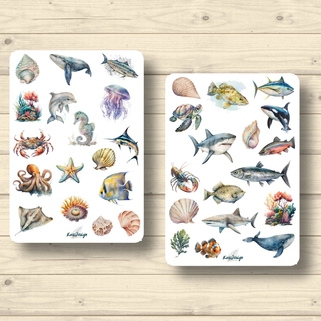 Sticker Set, Sea Creatures, Fish, Shells, Corals, Stickers Planner ...