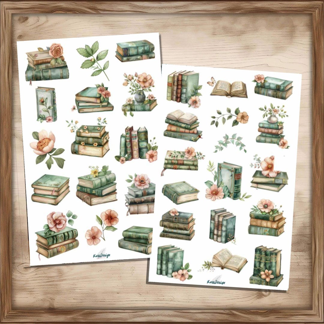 Sticker Set Vintage Books - Etsy