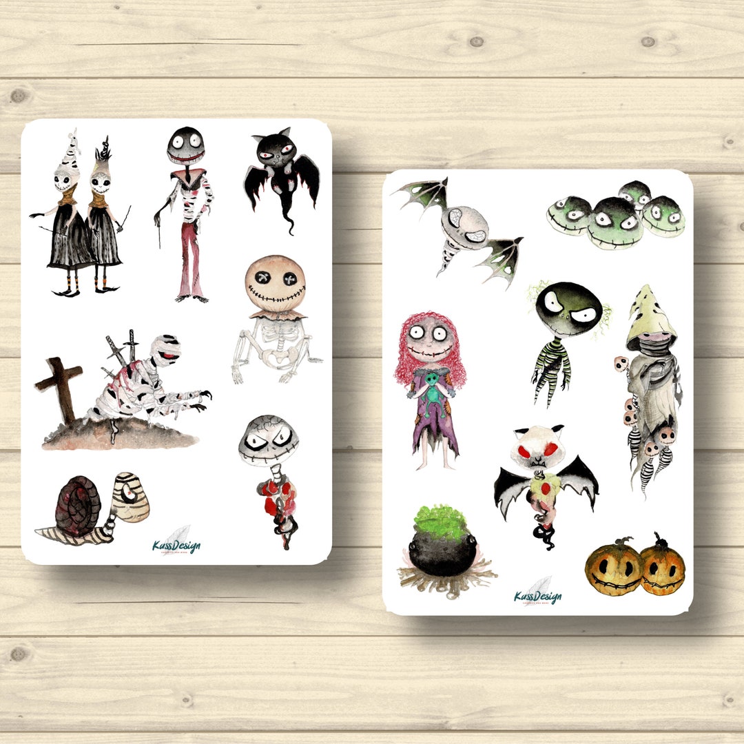 Sticker Set Halloween Comic Weird Halloween Characters, Sticker Planner ...