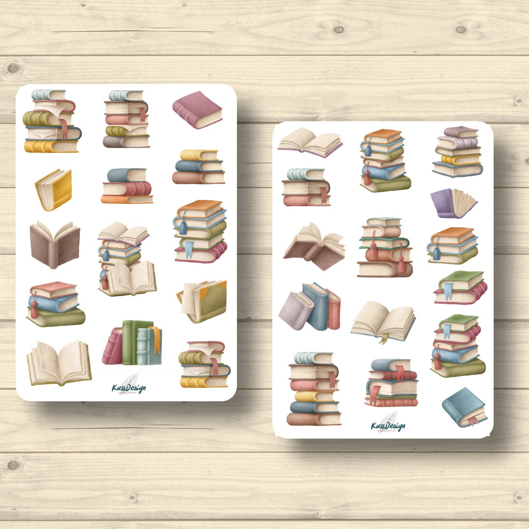 Sticker Set Books Stack of Books Reading Hobby at Home, Sticker Planner ...