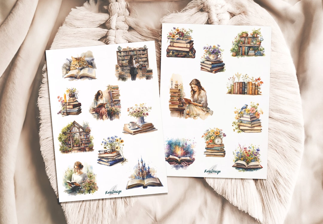 Sticker Set Book Stack and Reading Vintage - Etsy