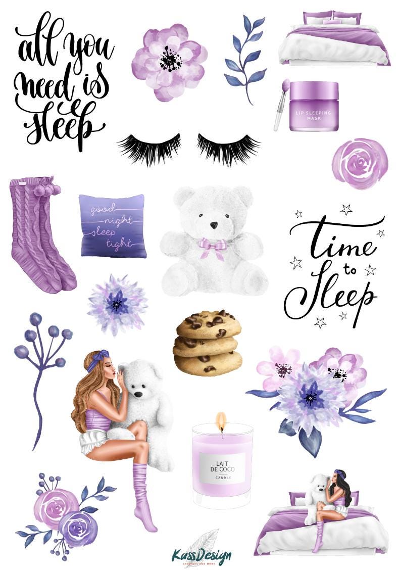 Sticker Set Sleeping Girl Good Night - Etsy