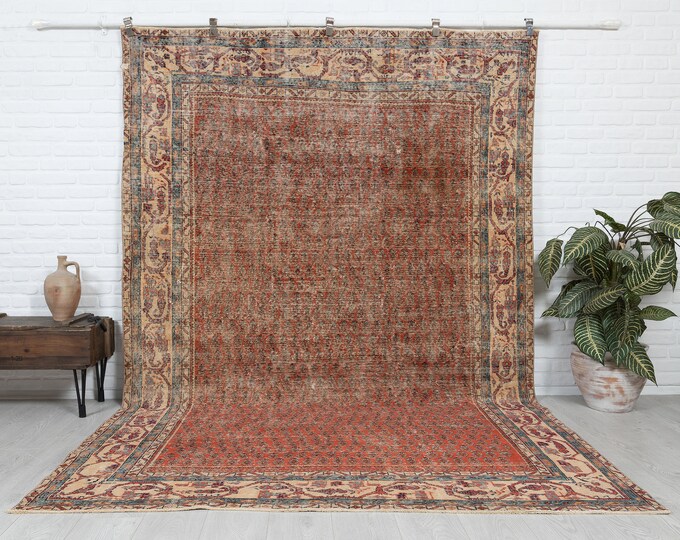7x10 Vintage Rug Antique Handmade Rug Bedroom Rug Red Turkish Area Rug ...