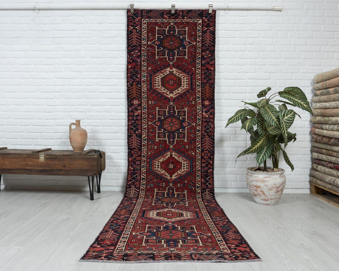 3x11 Persian Runner Rug, Red Runner Rug, Vintage Runner Rug, Special ...