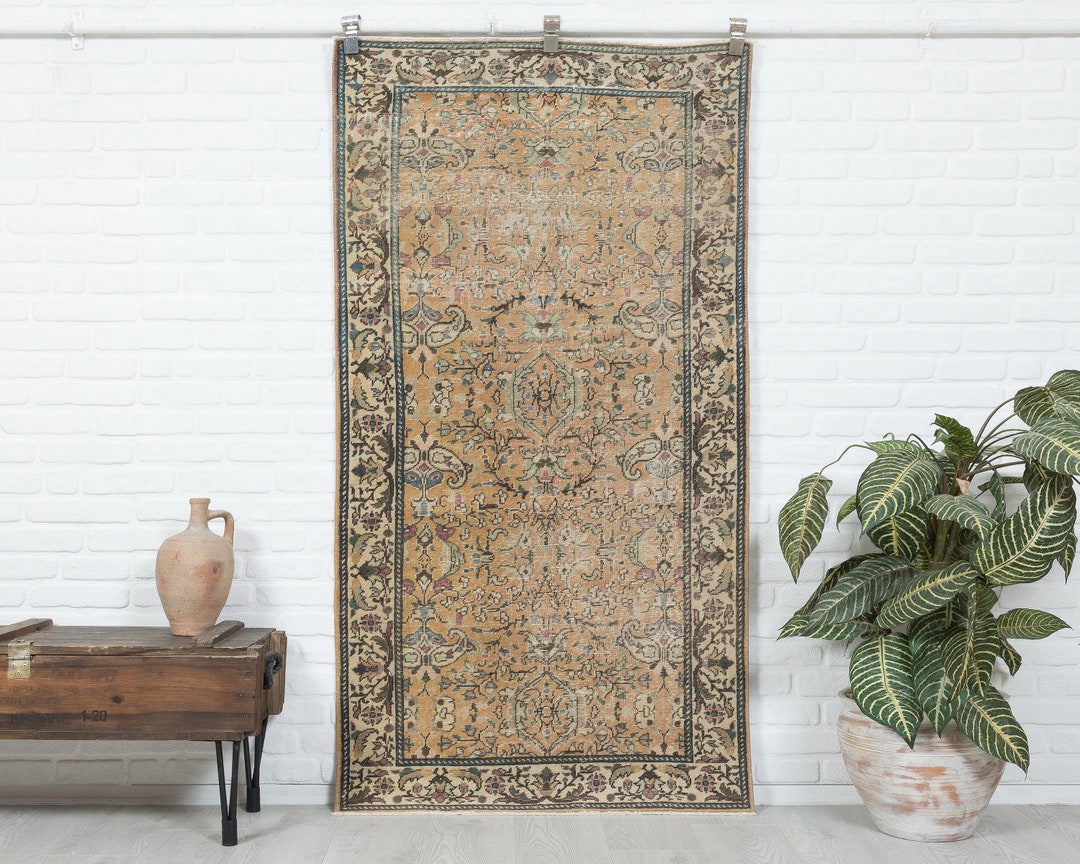 3x6 Vintage Rug, Orange Turkish Rug, Antique Rug, Entryway Rug ...