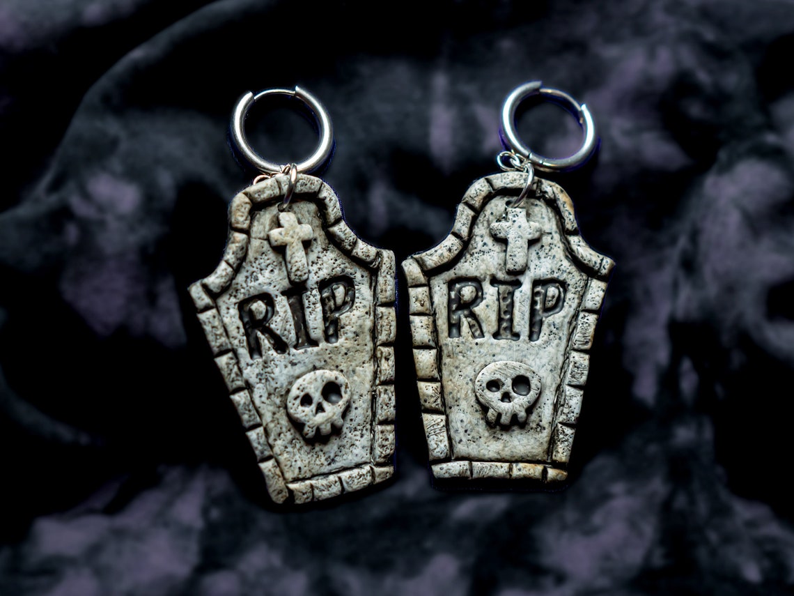 Gravestone RIP Polymer Clay Dangle Earrings Drops Handmade - Etsy