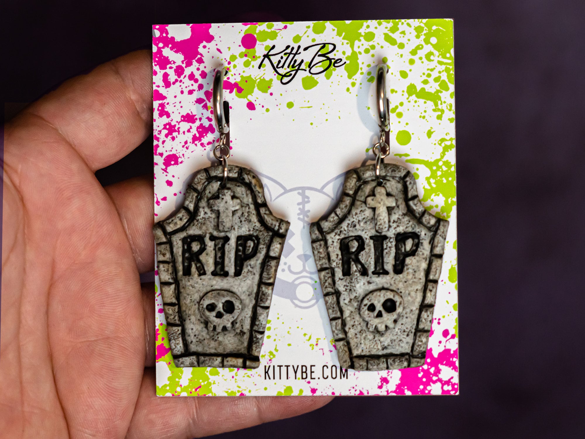 Gravestone RIP Polymer Clay Dangle Earrings Drops Handmade - Etsy