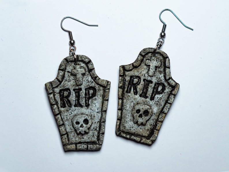 Gravestone RIP Polymer Clay Dangle Earrings Drops Handmade - Etsy