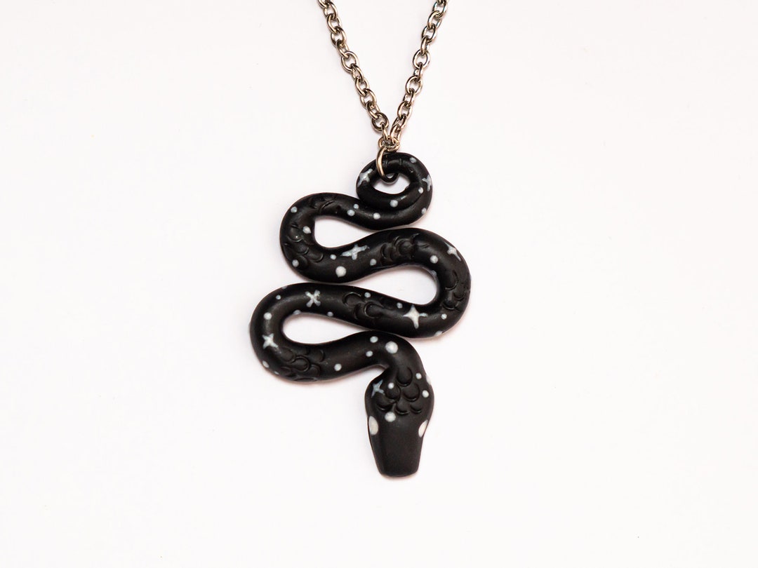 Black and White Lunar Serpent Polymer Clay Pendant Necklace | Handmade ...