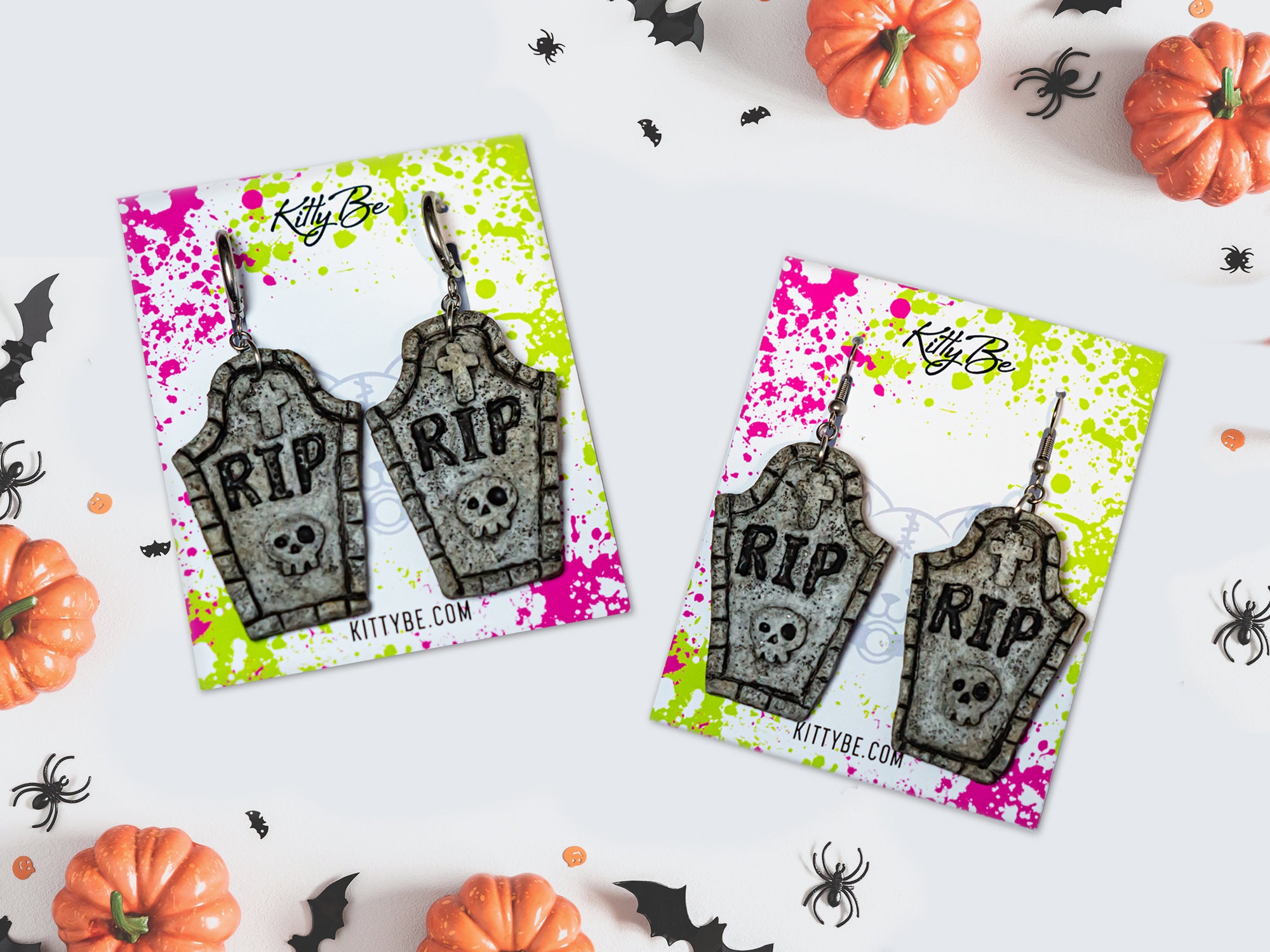 Gravestone RIP Polymer Clay Dangle Earrings Drops Handmade - Etsy