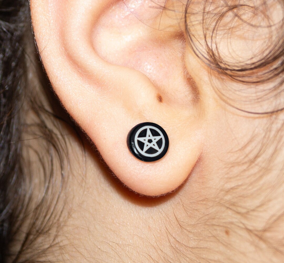 8/10/12mm Glossy Black White Pentagram Polymer Clay Earrings Studs ...