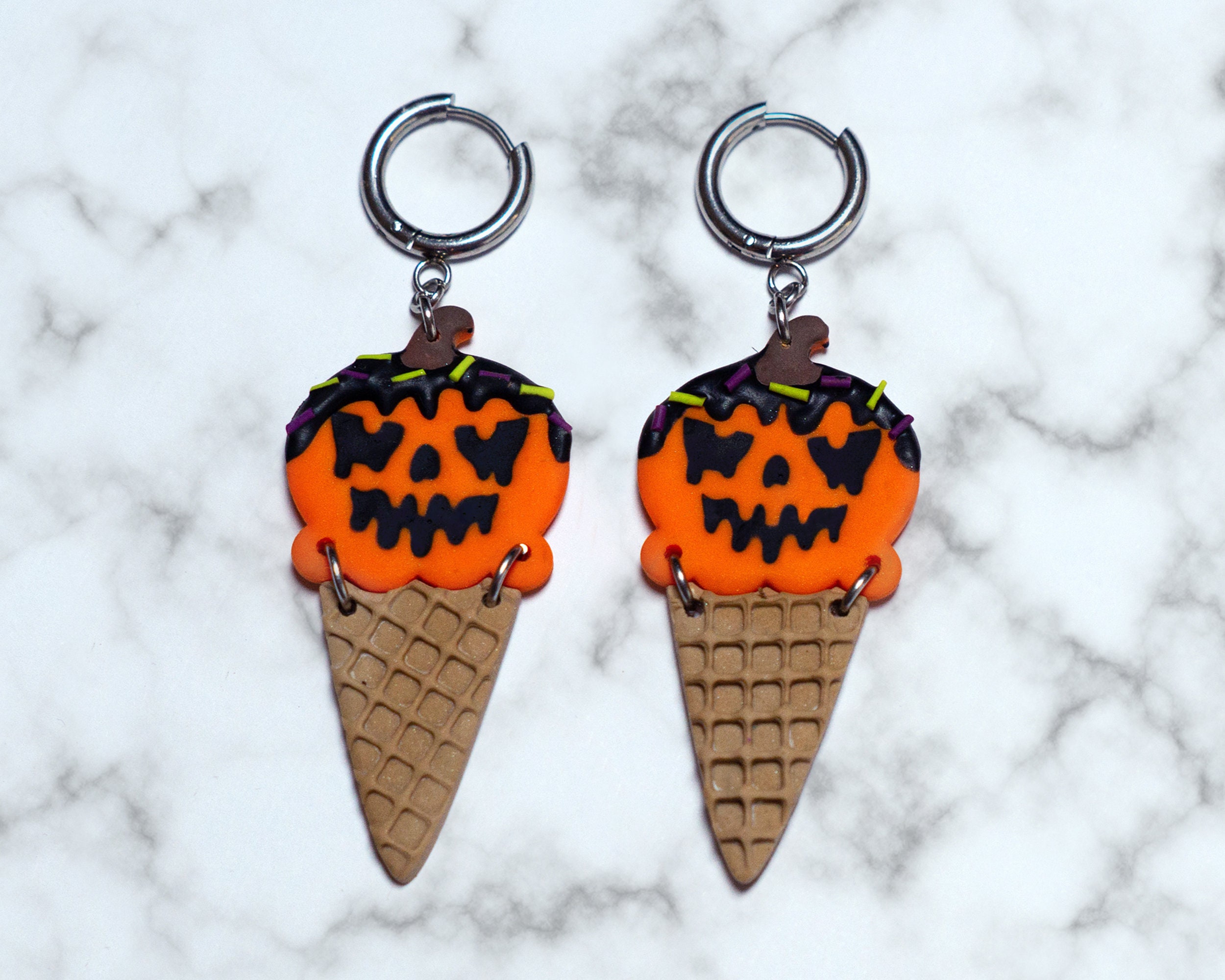 Spooky Summer Ice Cream Dangle Hoop Earrings | Handmade Polymer Clay ...