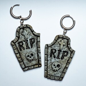 Gravestone RIP Polymer Clay Dangle Earrings Drops | Handmade Jewellery ...