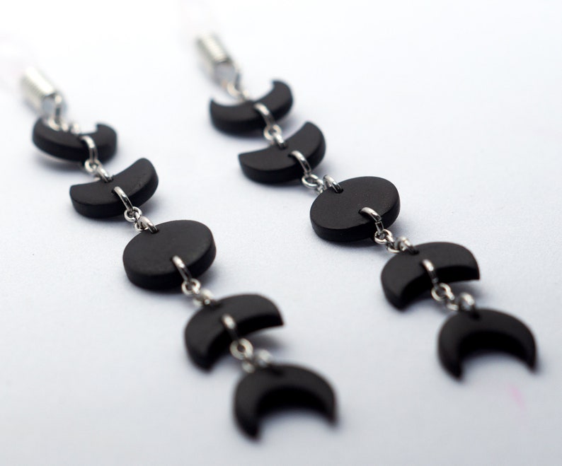 Moon Phases Black Polymer Clay Glasses Dangle Chain Charms - Etsy