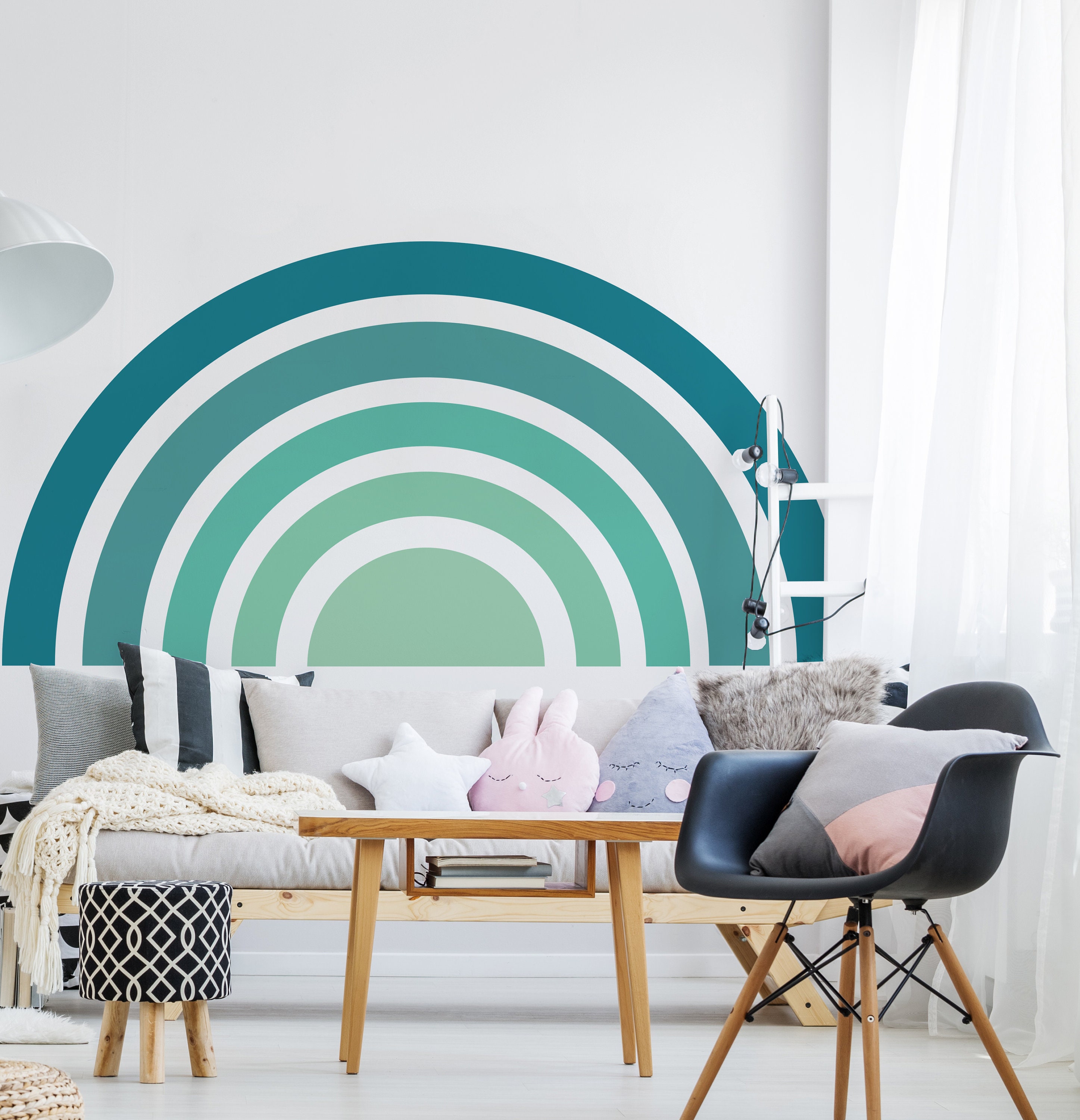 Behind the Crib Wall Decal, Teal Corner Rainbow Decal, Unisex Nursery ...