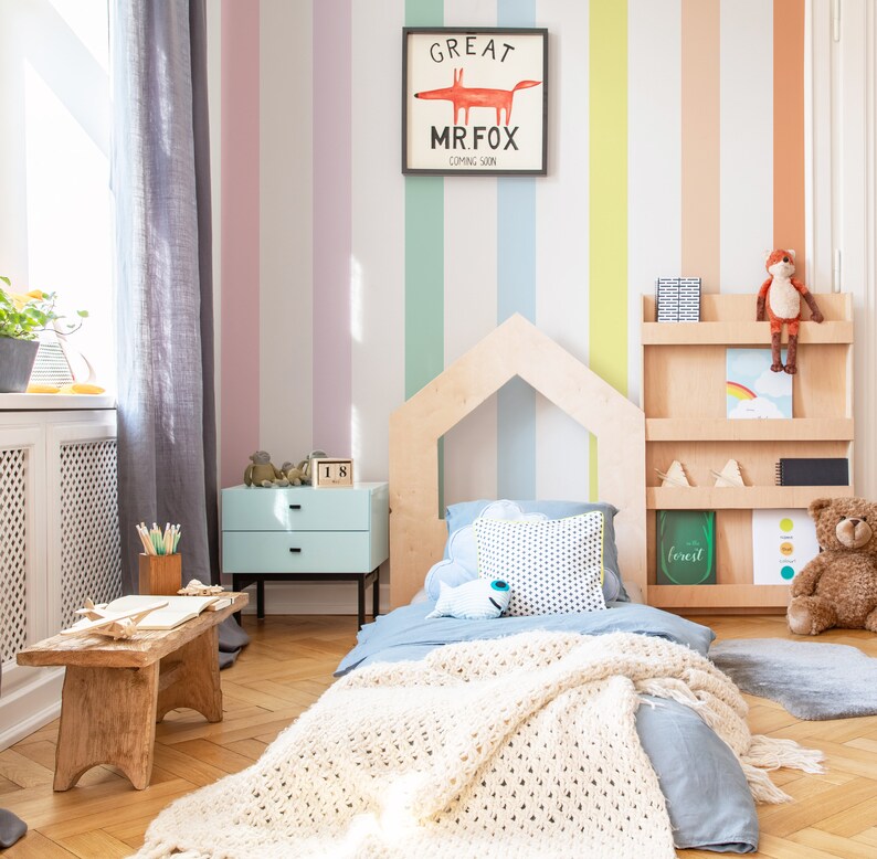 Peel and Stick Nursery Wall Sticker, Playroom Wall Stripes, Removable ...