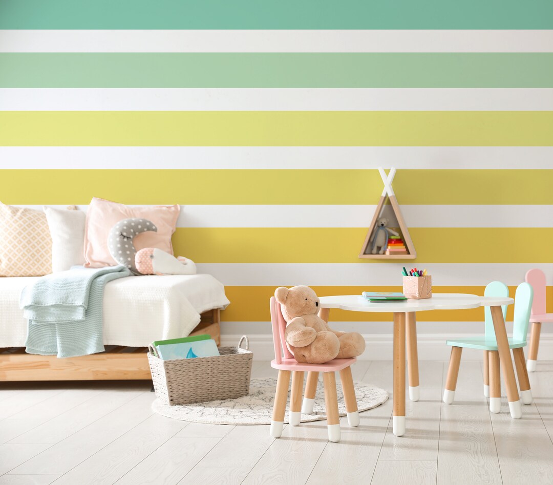 Rainbow Removable Wall Stripes, Colorful Pastel Rainbow Wall Mural ...