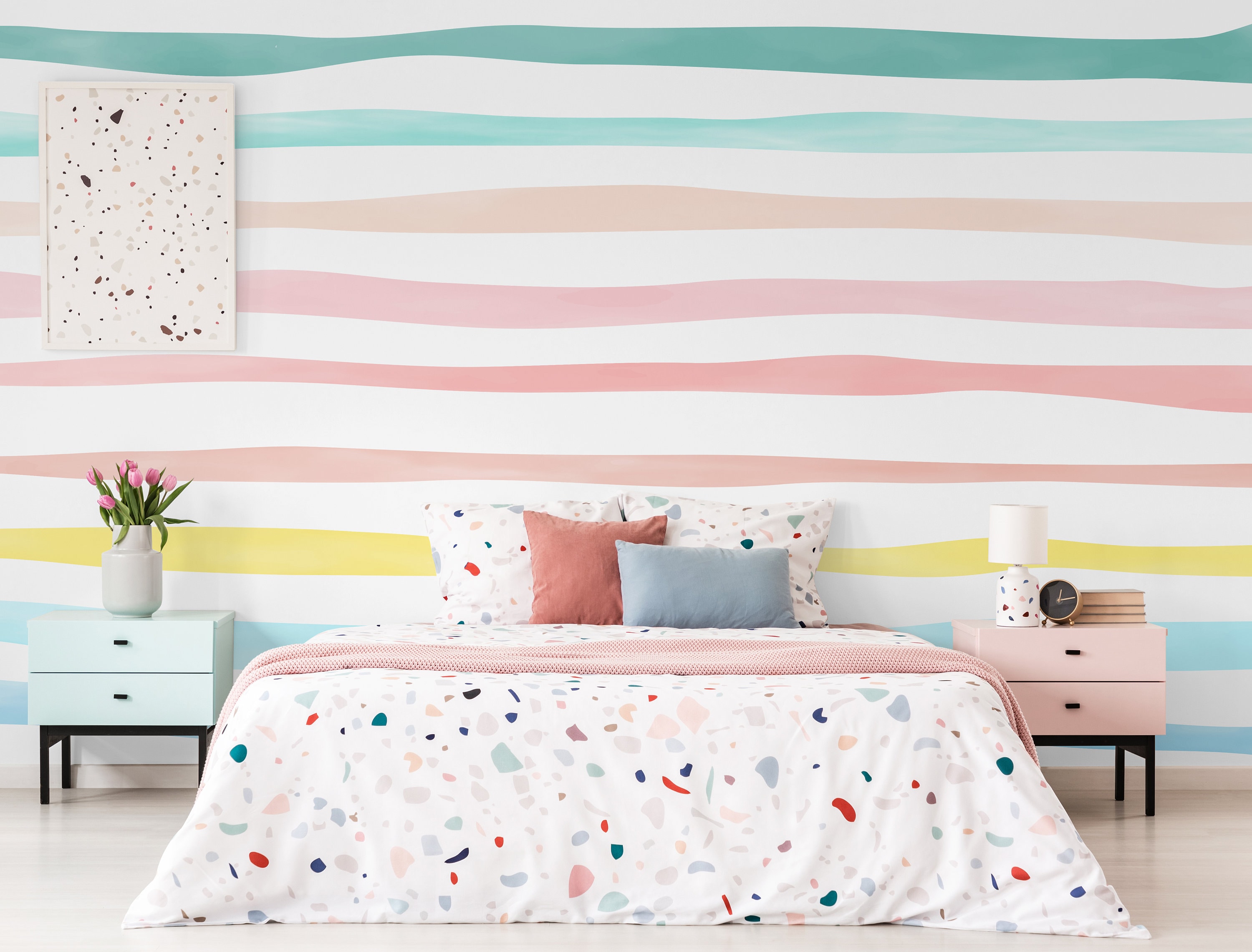 Rainbow Nursery Wall Sticker, Rainbow Stripes Wall Decal, Behind the ...