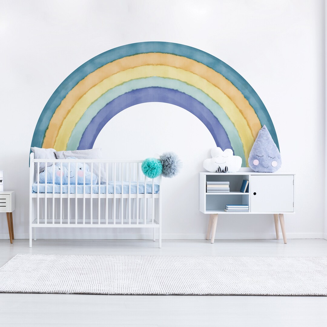 Watercolor Rainbow Wall Sticker, Unisex Rainbow Decal, Behind the Crib ...