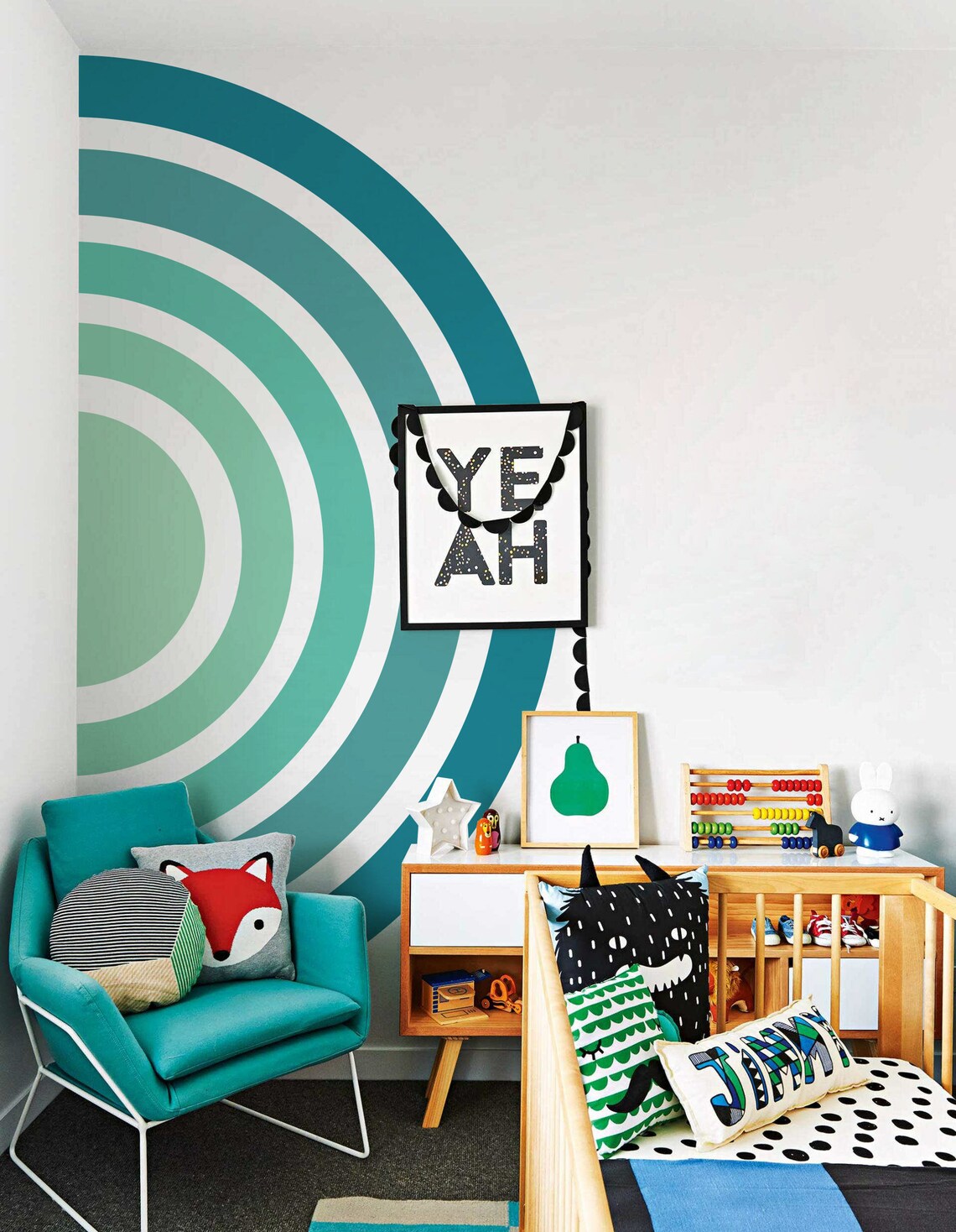 Behind the Crib Wall Decal, Teal Corner Rainbow Decal, Unisex Nursery ...
