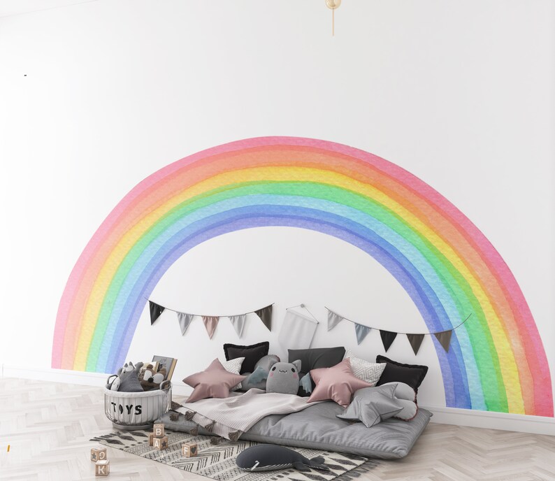 Watercolor Rainbow Peel and Stick Wall Decal, Playroom Wall Decor ...