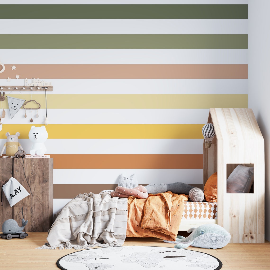 Rainbow Wall Stripes, Bedroom Wall Decor, Rainbow Wall Art, Rainbow ...