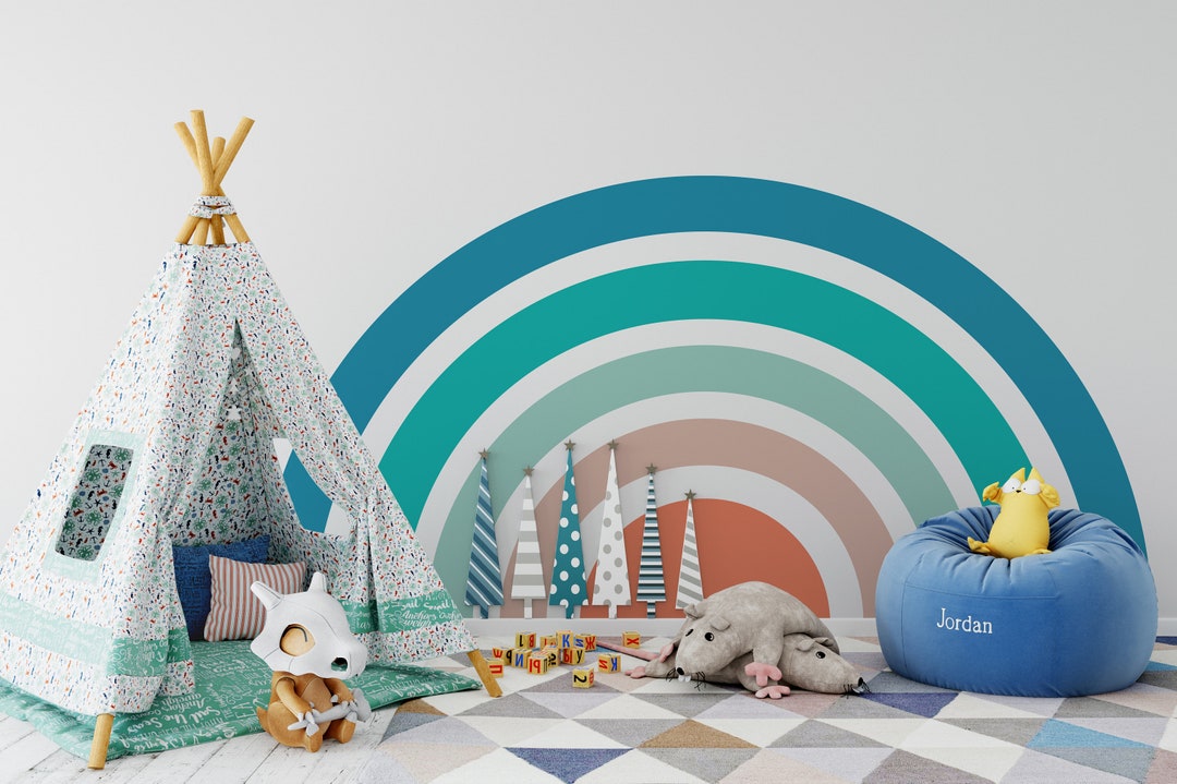 Peel and Stick Corner Rainbow Wall Decal, Playroom Wall Decor ...