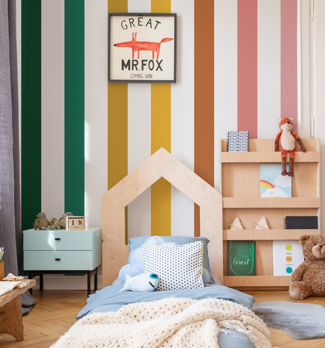 Rainbow Stripes Decals, Bedroom Wall Decor, Rainbow Wall Art, Rainbow ...