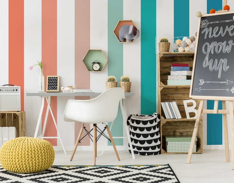 Rainbow Wall Stripes, Removable Color Block Decal 12 - Etsy