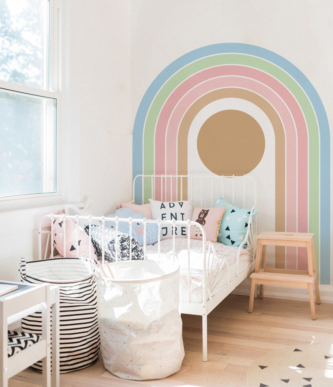Colorful Rainbow Removable Wall Decal, Girls Pastel Rainbow Wall Mural ...