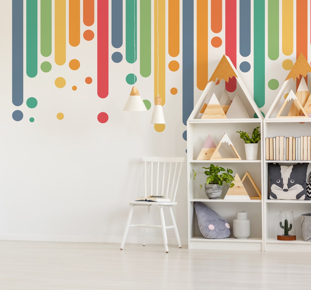 Colorful Rainbow Removable Wall Decal, Boys Retro Rainbow Wall Mural ...
