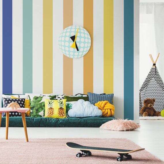Wall Stripe Decals Colorful Wall Stripes, Rainbow Wall Decals, Mural,