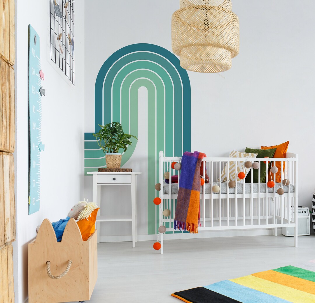 Teal Rainbow Wall Decal, Neutral Rainbow Wall Sticker, Nursery Kids ...