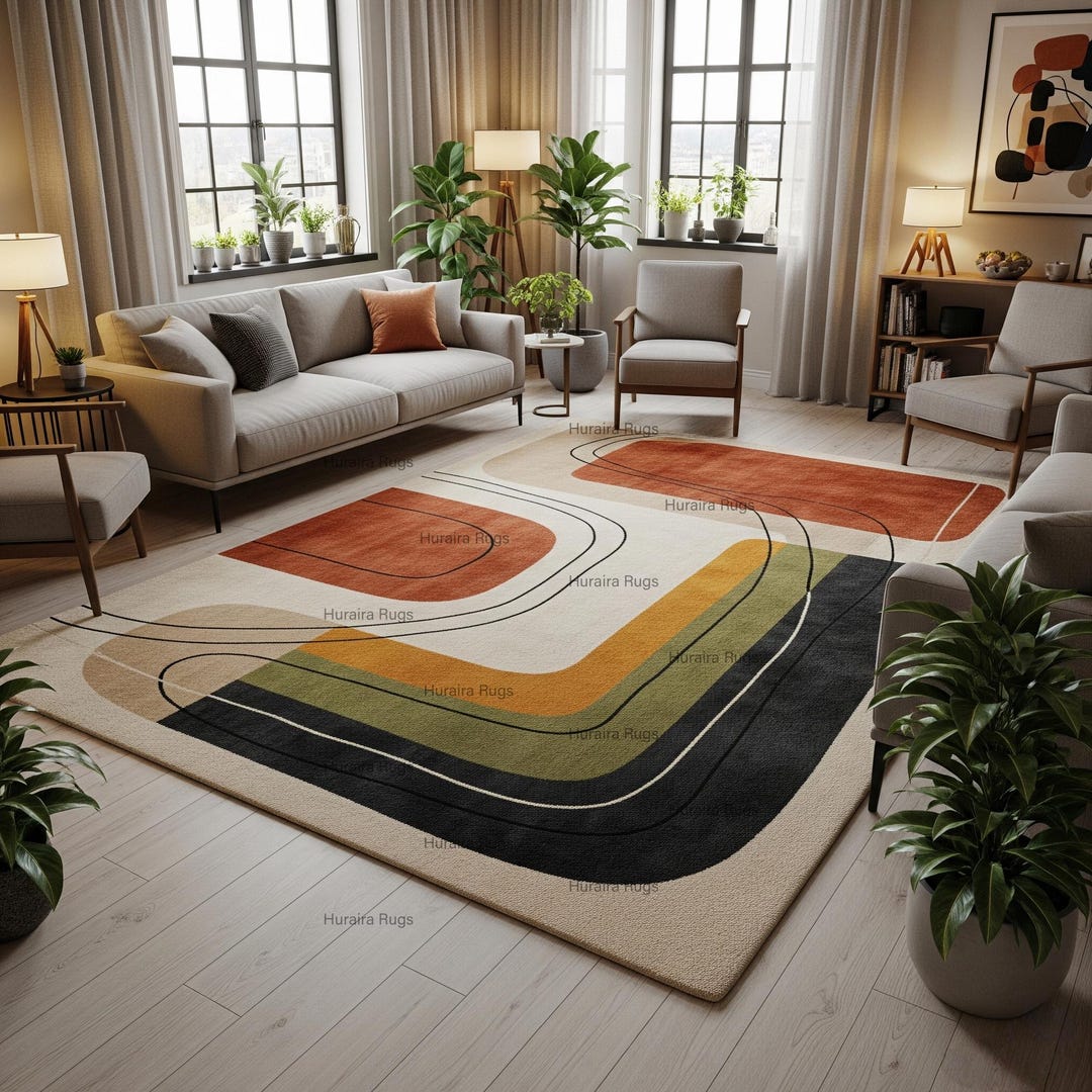 Modern Geometric Wool Rug: Hand Tufted Mid-century Style Carpet - Etsy