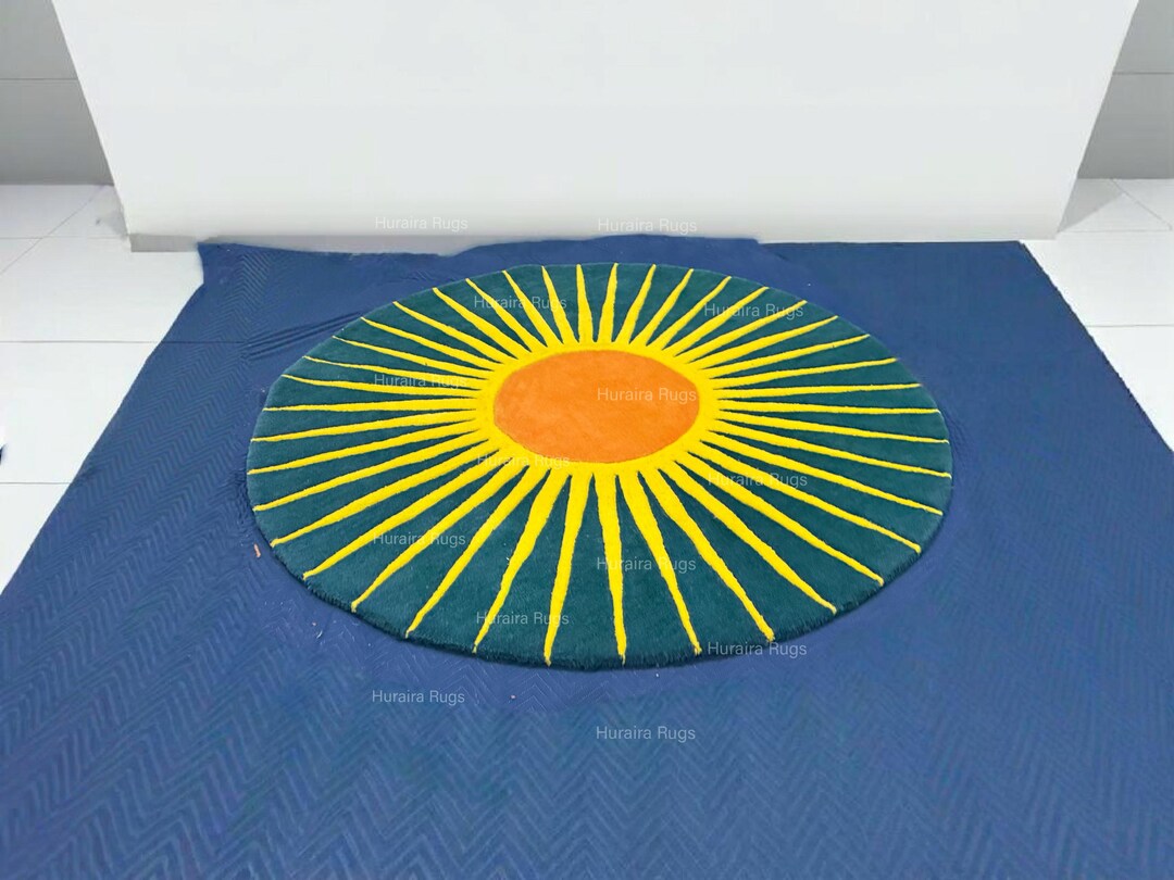 Hand Tufted Rug 6x6 Ft: Sunburst Yellow Green Modern Round Carpet - Etsy