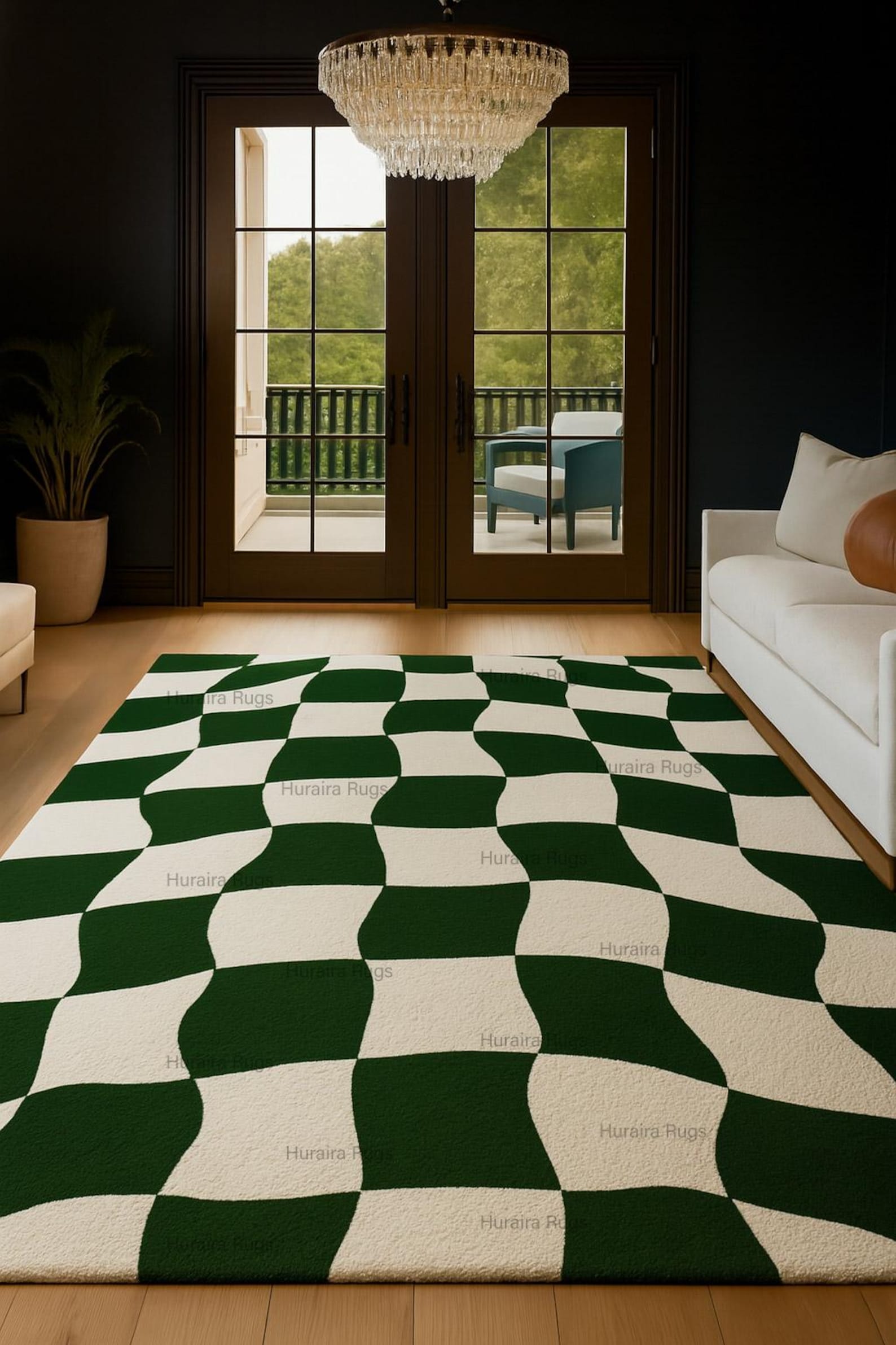 Checkerboard Hand-tufted Wool Rug: Modern Black White 8x10 Living Room ...