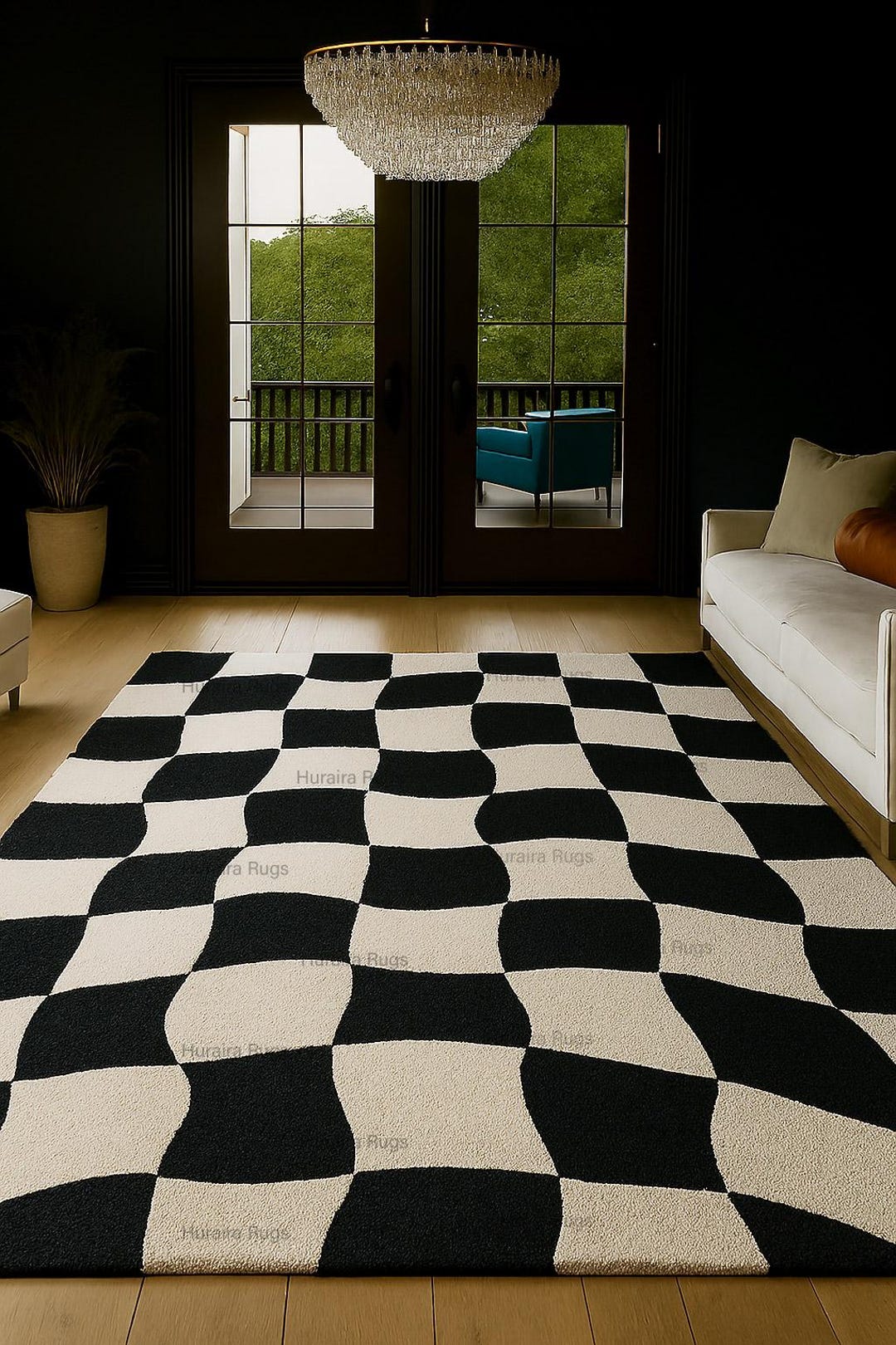Checkerboard Hand-tufted Wool Rug: Modern Black White 8x10 Living Room ...