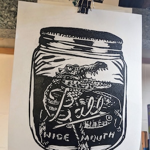 Wide Mouth - 9x12" Original Linocut Block Print | Florida Alligator - Etsy