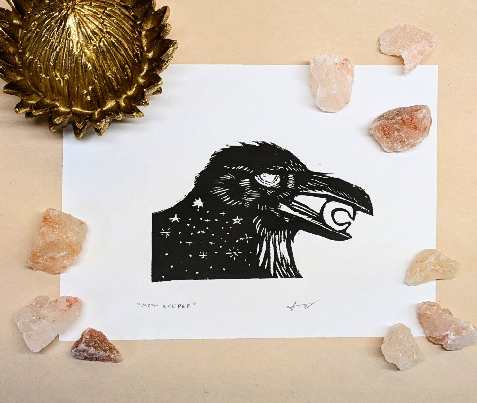 Moon Keeper 8x10 Original Linocut Print - Etsy