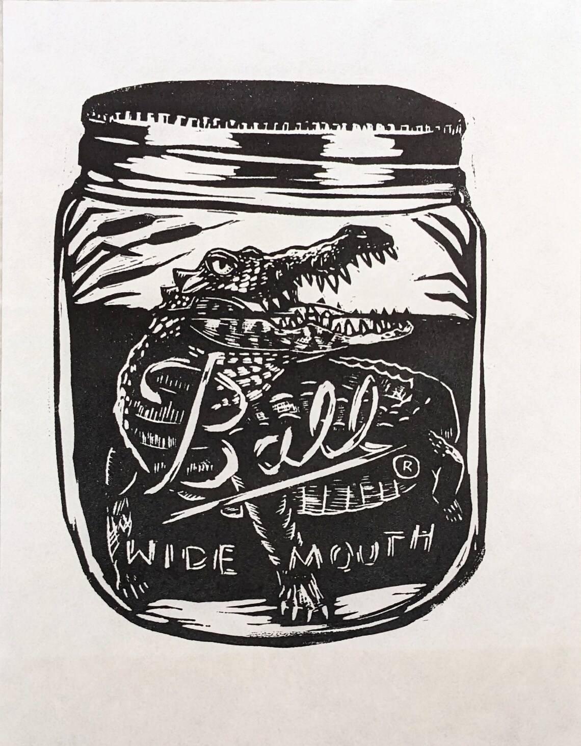 Wide Mouth - 9x12" Original Linocut Block Print | Florida Alligator - Etsy