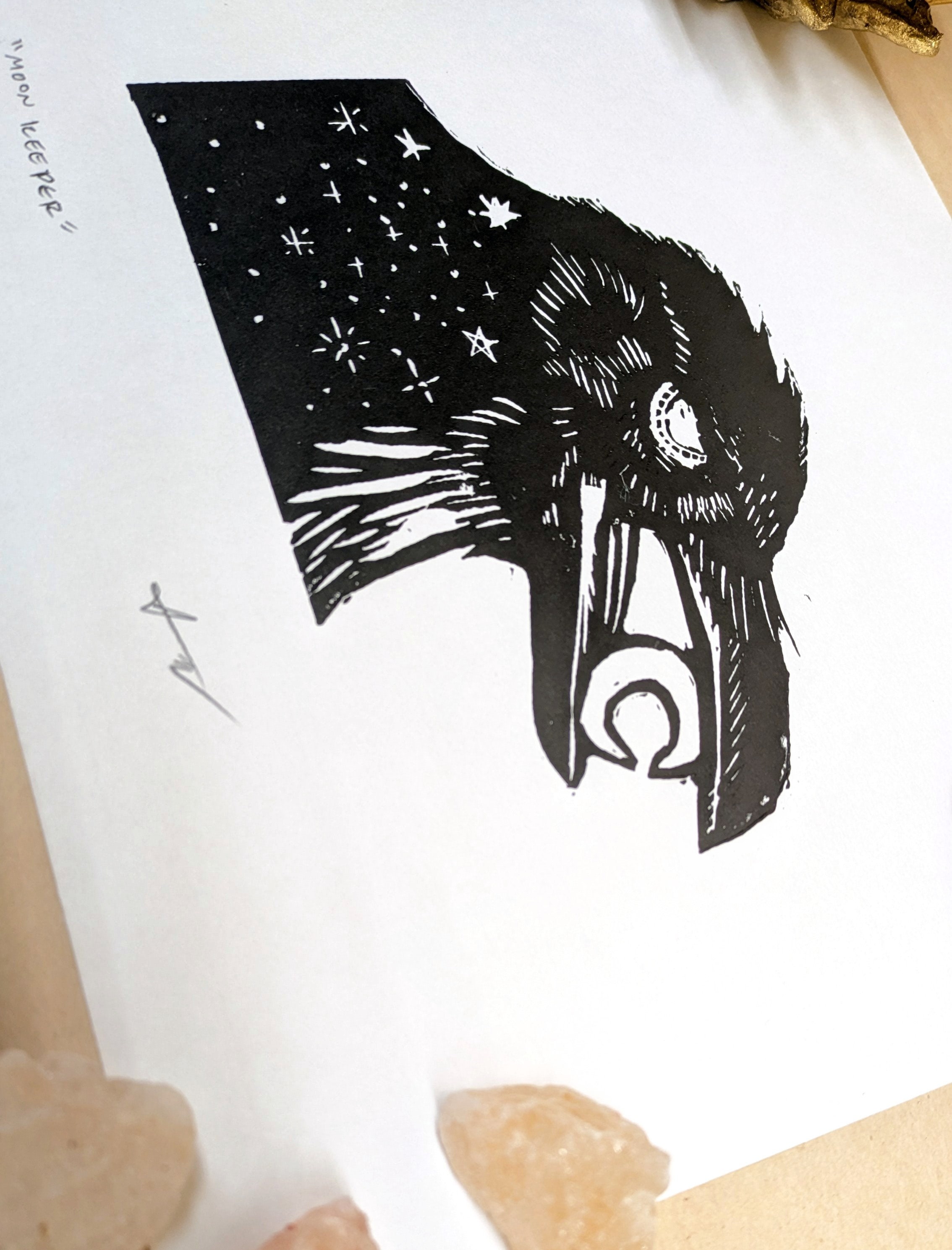 Moon Keeper 8x10 Original Linocut Print - Etsy