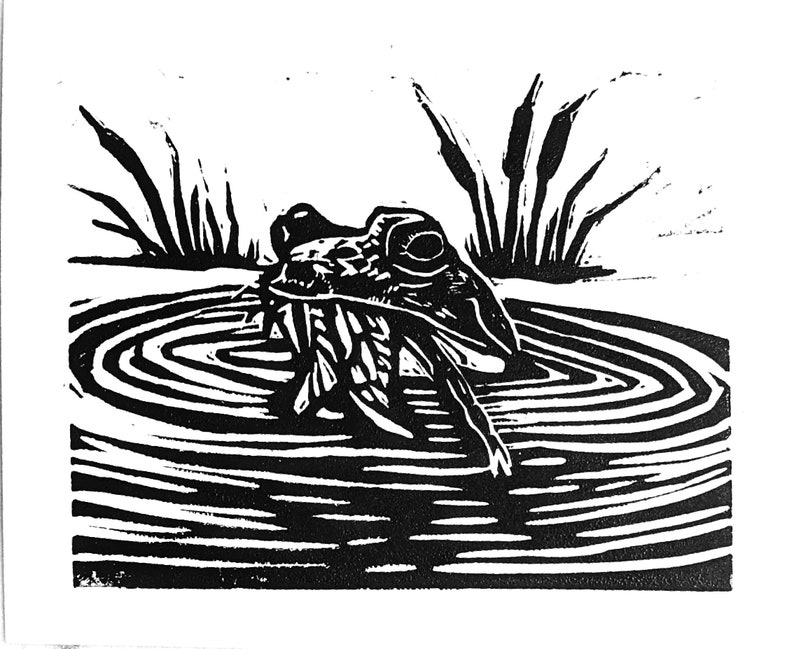 A Quick Bite 5x6 Original Linocut Print - Etsy