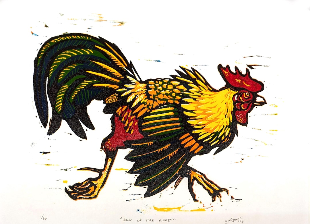 Run of the Roost 9x12" | Lino Block Prints | Limited Edition of 16 - Etsy