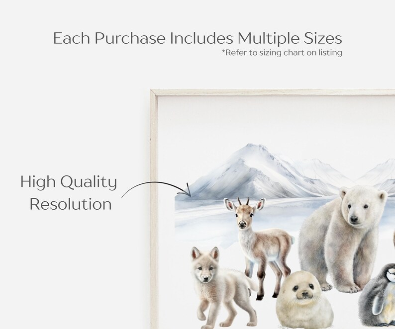 Arctic Landscape With Baby Animals Themed Nursery Winter Animal Decor ...