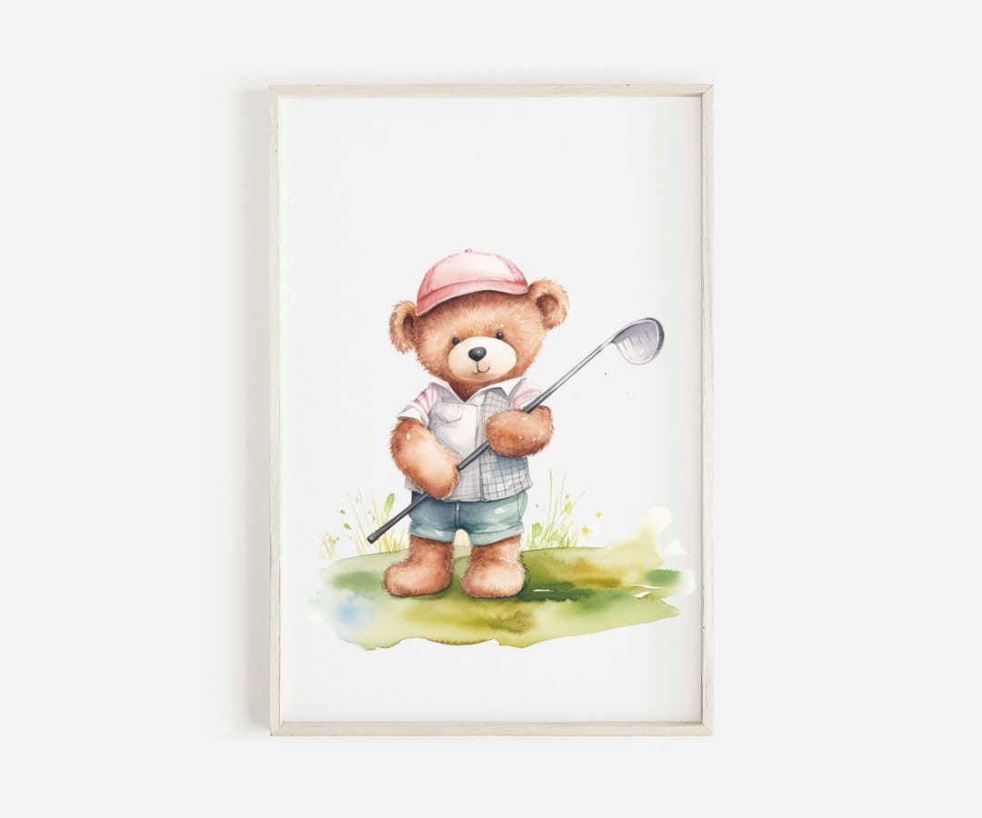 Golf Teddy Bear Nursery Wall Art, Sports Teddy Bear, Golfing Nursery ...