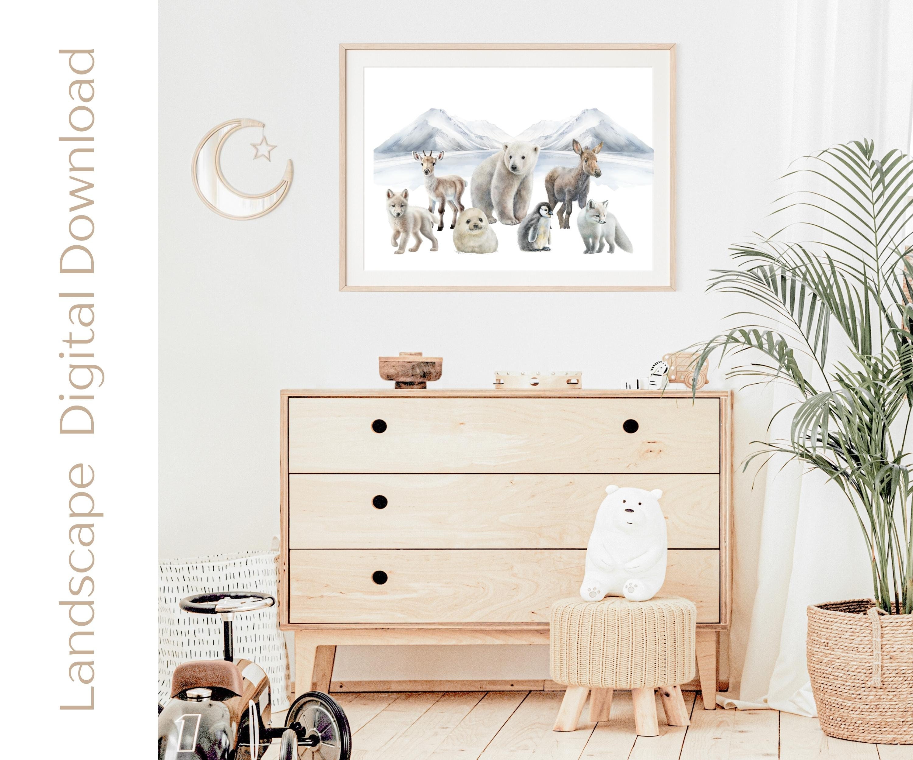 Arctic Landscape With Baby Animals Themed Nursery Winter Animal Decor ...