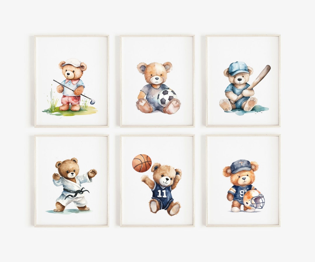 Teddy Bear's Playing Sports Nursery Wall Art, Football Teddy Bear ...
