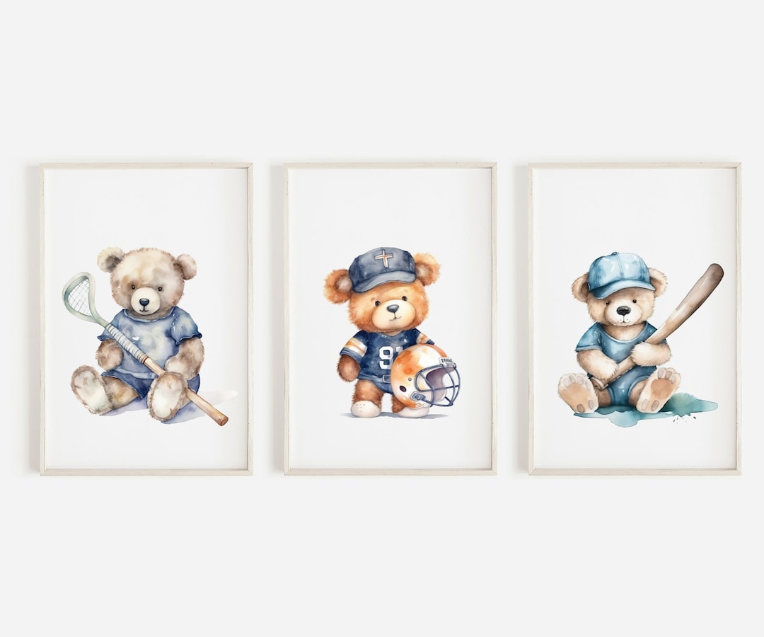 Teddy Bear's Playing Sports Nursery Wall Art, Football Teddy Bear ...